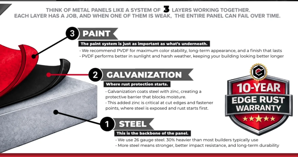 With Greiner Buildings you get a 10 Year Edge Rust Warranty